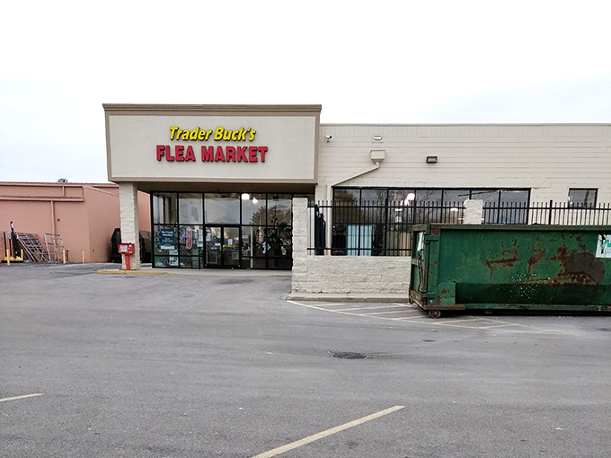 The unassuming exterior of Trader Buck's Flea Market belies the wonderland of treasures waiting inside. Like a retail TARDIS&mdash;bigger on the inside than it appears from the parking lot.