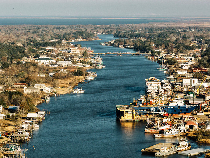 Where water meets wilderness: Jean Lafitte's aerial view reveals nature's perfect retirement canvas, where bayous branch like the family trees of longtime residents.