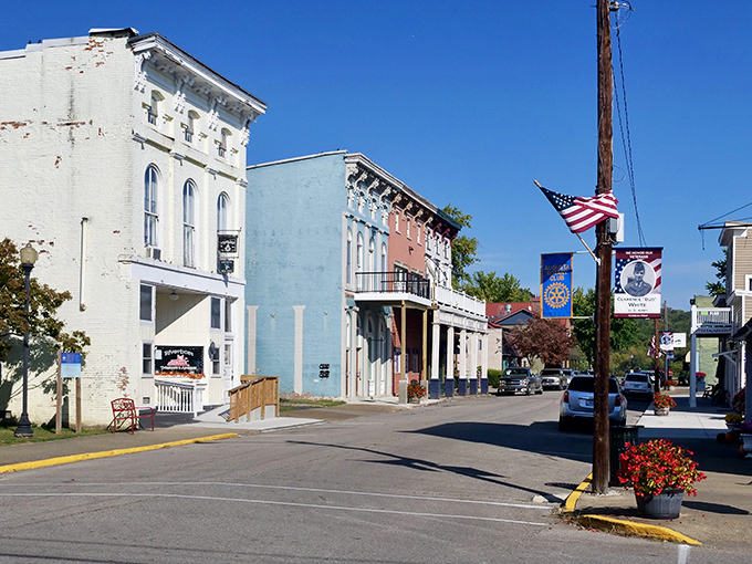 Augusta's historic downtown showcases colorful 19th-century buildings along Riverside Drive, creating that perfect Dawson's Creek small-town atmosphere.