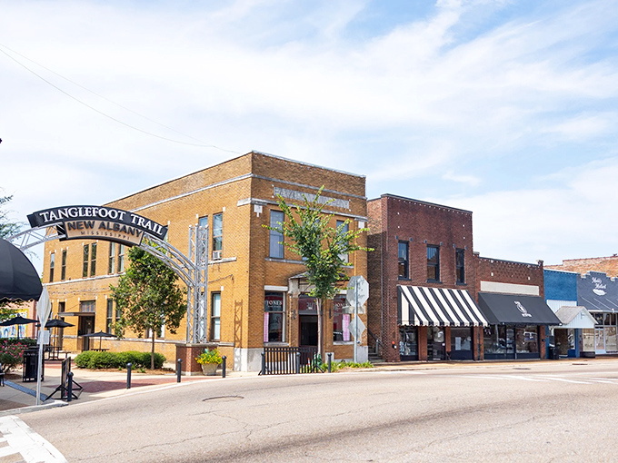 Downtown New Albany's historic brick buildings stand as sentinels of small-town charm, where the Tanglefoot Trail beckons adventurers to slow down and savor Mississippi's gentler pace.