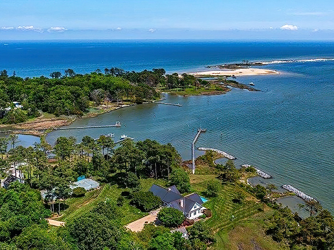 Waterfront living doesn't get more authentic than this aerial view of Mathews, where boats and docks are as common as driveways and garages elsewhere.