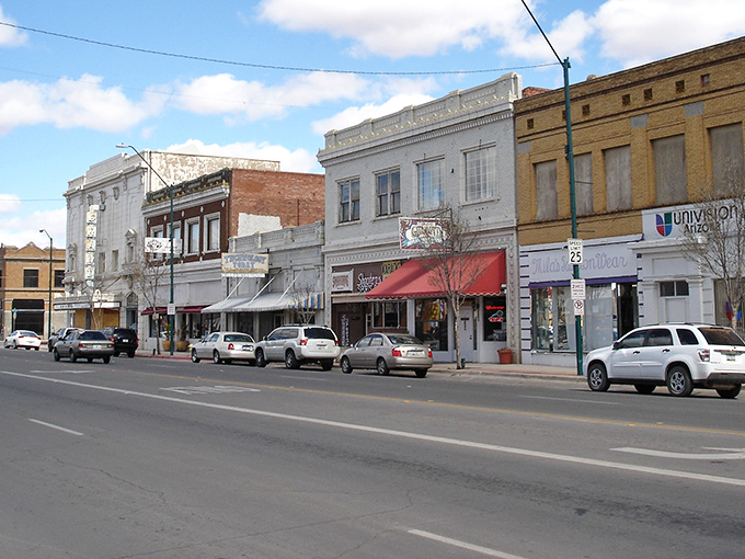 The storefronts along G Avenue tell stories of copper fortunes and border commerce through their century-old facades.