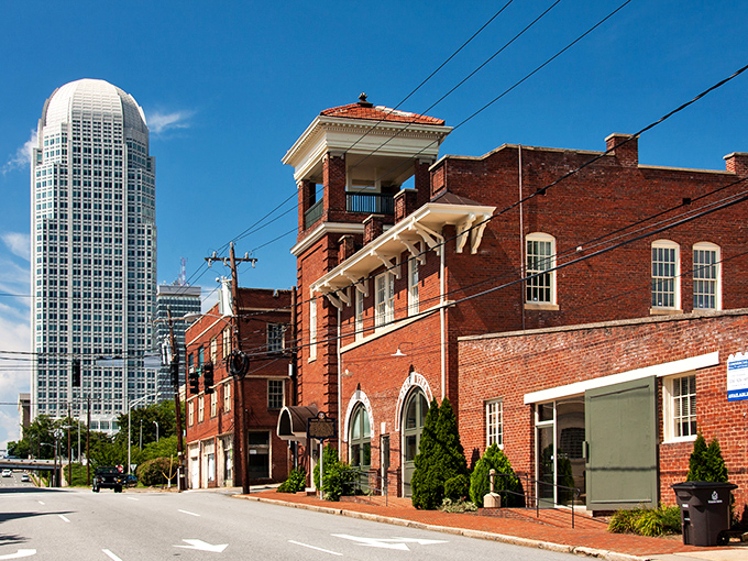 Historic brick buildings share the skyline with modern towers, creating that perfect blend of old-meets-new that gives Winston-Salem its unique character.