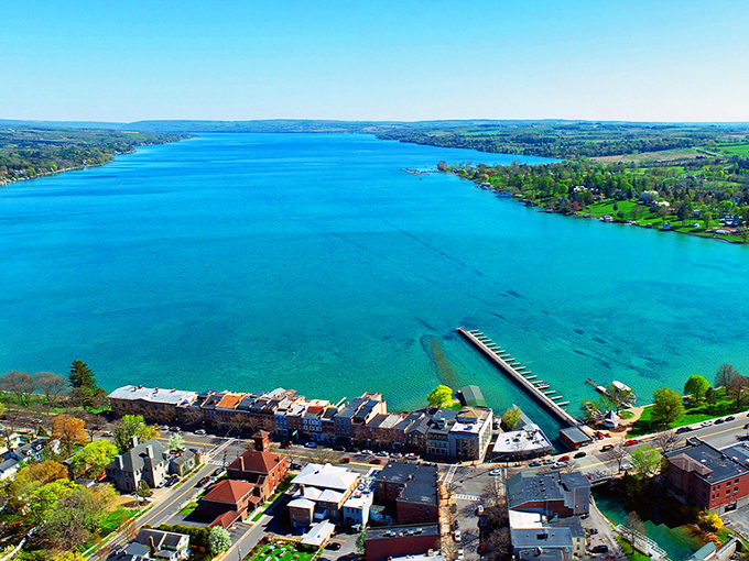 Aerial paradise: Skaneateles Lake stretches like a ribbon of impossibly blue water, making you wonder if Mother Nature secretly installed a Caribbean inlet in upstate New York.