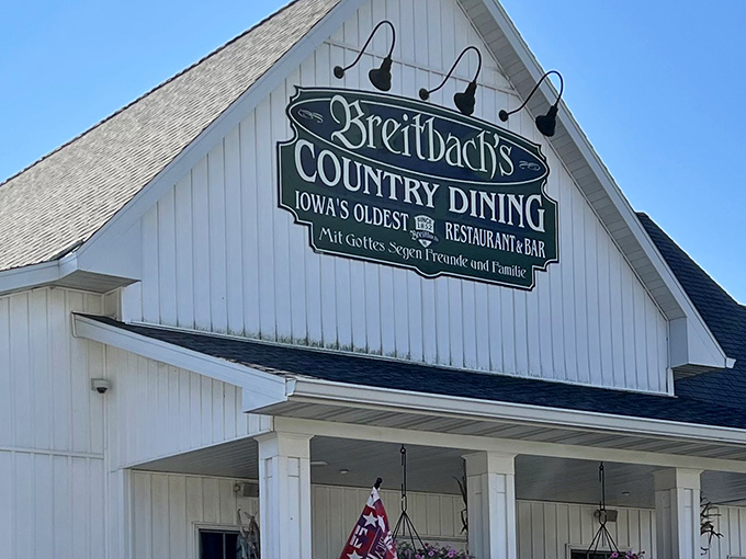The white clapboard exterior of Breitbach's stands like a beacon of comfort food promise in tiny Sherrill, Iowa.
