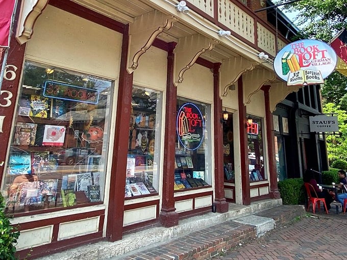 The iconic red-trimmed fa&ccedil;ade of The Book Loft beckons bibliophiles like a literary siren song. Those display windows are just the appetizer.