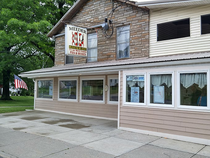 The iconic Meeder's sign promises two things that never disappoint in small-town America: honest food and spectacular homemade pies.