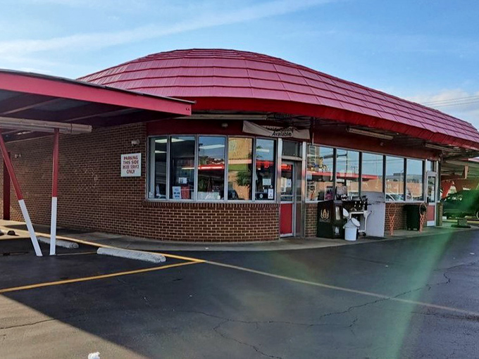 The iconic red-roofed Doumar's stands like a time capsule on Monticello Avenue, beckoning hungry travelers with nostalgic charm.