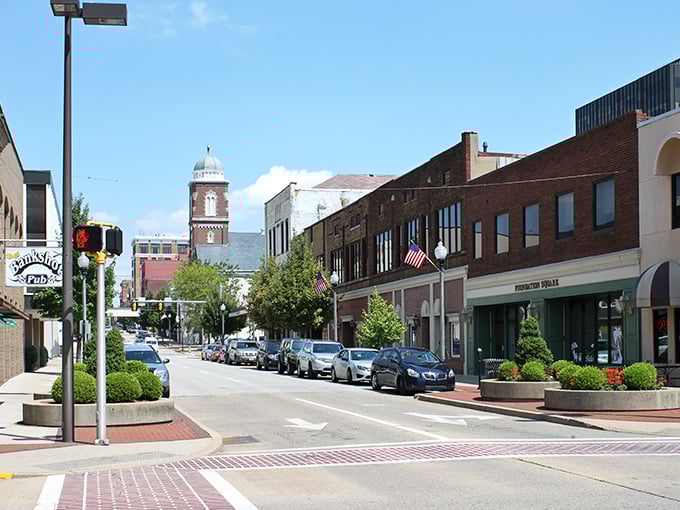 Downtown Parkersburg's historic charm on full display, where brick buildings and church spires create a Norman Rockwell scene come to life.