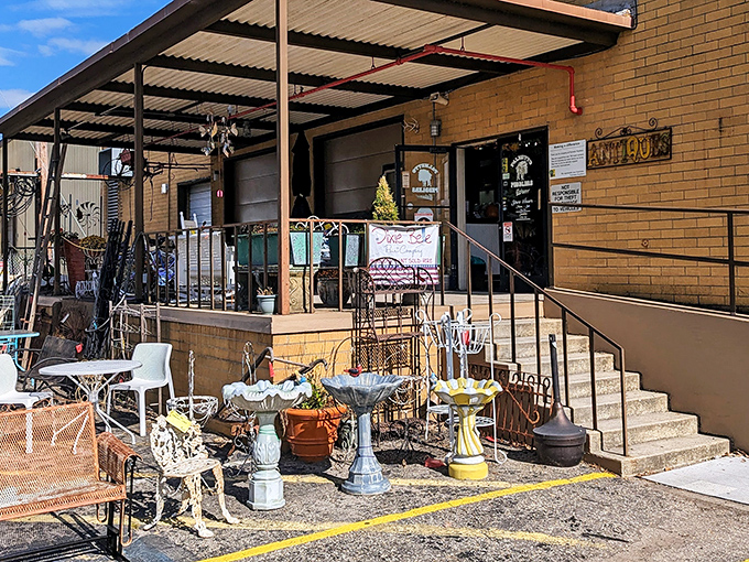 The iconic brick facade of Palmetto Peddlers welcomes treasure hunters with its no-nonsense exterior. Don't be fooled&mdash;inside lies an Aladdin's cave of vintage wonders.