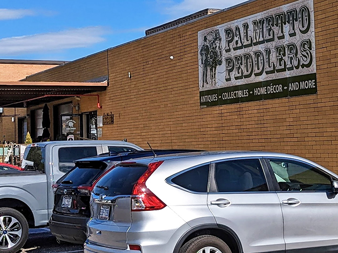 The iconic Palmetto Peddlers sign promises treasures within those brick walls &ndash; like a siren song for collectors with empty car trunks and full imaginations.