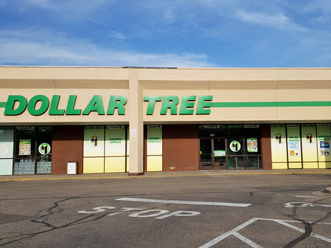 The iconic green signage of Dollar Tree in St. Louis Park beckons bargain hunters like a beacon of budget-friendly bliss on the suburban landscape.