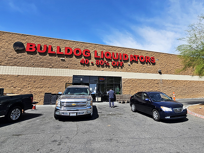 That bold red signage isn't just advertising discounts&mdash;it's practically daring you to drive past without stopping in.