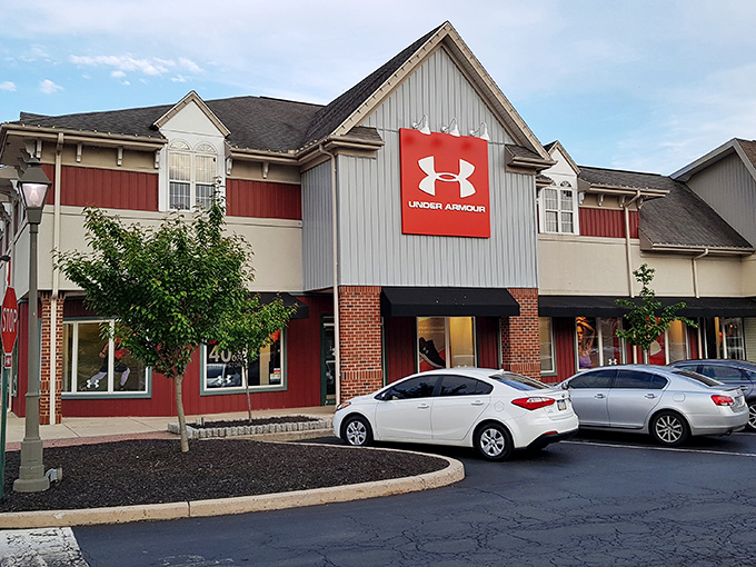Another angle of the Under Armour outlet, where performance gear meets Pennsylvania thrift in a building that nods to Gettysburg's heritage.