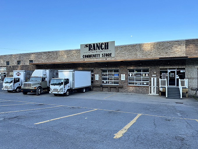 Blue skies frame The Ranch's stone and brick fa&ccedil;ade &ndash; a thrifter's cathedral where bargain prayers are answered.