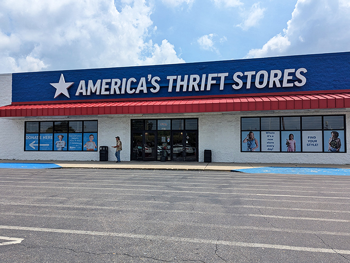 That patriotic red, white, and blue storefront isn't just decoration&mdash;it's a promise of American dream deals inside.