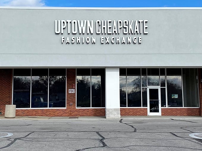 The storefront’s simple, sturdy design welcomes you with a timeless charm. Its clean facade hints at the organized treasures waiting inside.