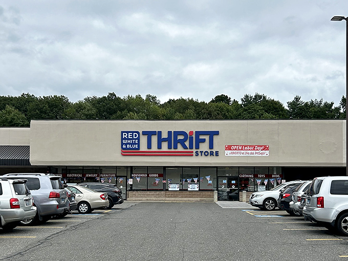 The storefront announces its mission with no-nonsense clarity &ndash; this isn't just shopping, it's a treasure hunt with national colors.