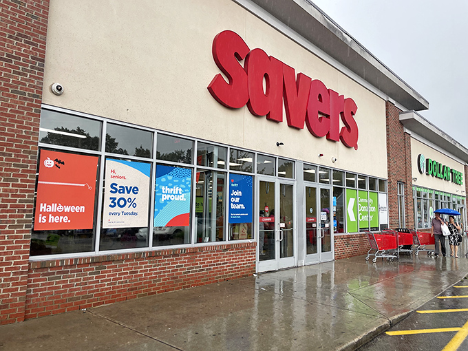 The iconic red Savers sign beckons like a lighthouse to bargain hunters navigating the sea of retail markup. Welcome to thrift paradise!                 