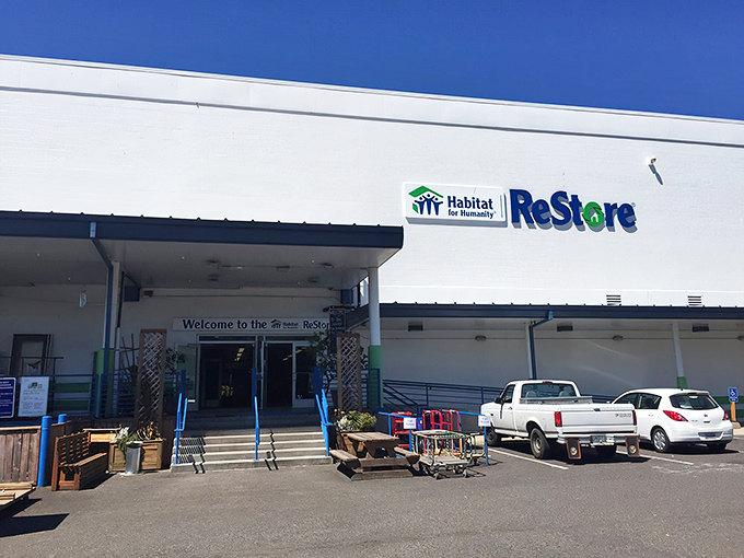 The unassuming exterior of Portland's ReStore hides a treasure trove of home furnishing possibilities, like finding Narnia in a warehouse.