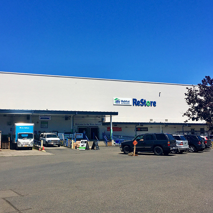 The unassuming exterior of Portland's ReStore hides a treasure trove of home furnishing possibilities, like finding Narnia in a warehouse.