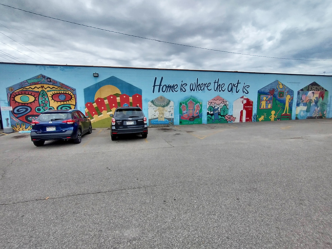 The vibrant exterior murals transform this thrift store into a community art gallery. "Home is where the art is" indeed!
