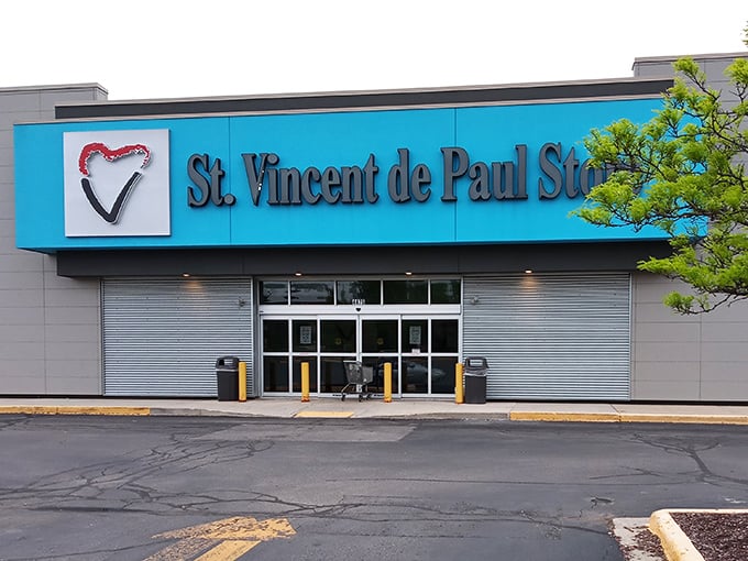 The bright turquoise facade stands out like a beacon of bargain possibilities. Wisconsin thrifters know this blue storefront means treasure hunting season is officially open.