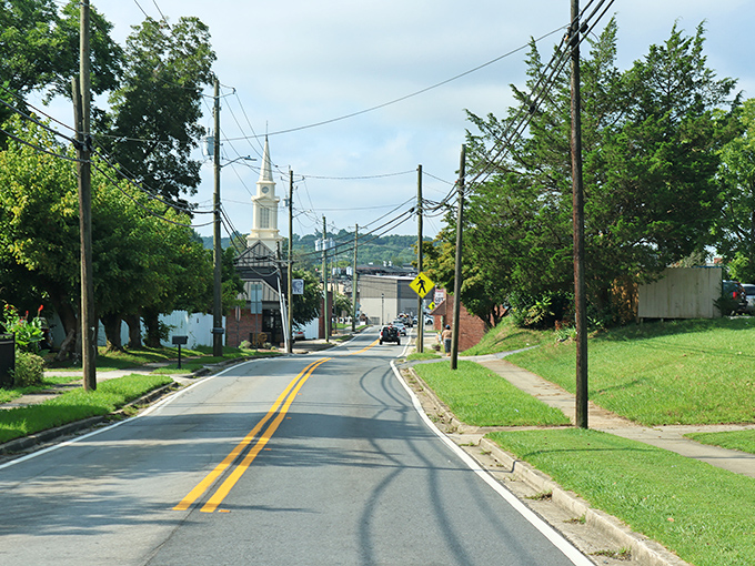Tree-lined streets curve through neighborhoods where people still wave at strangers and nobody thinks that's weird or suspicious.