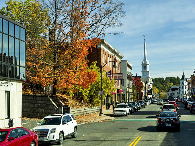 Main Street Littleton in autumn glory &ndash; where fall foliage and historic architecture create New England's version of a Hollywood backdrop.
