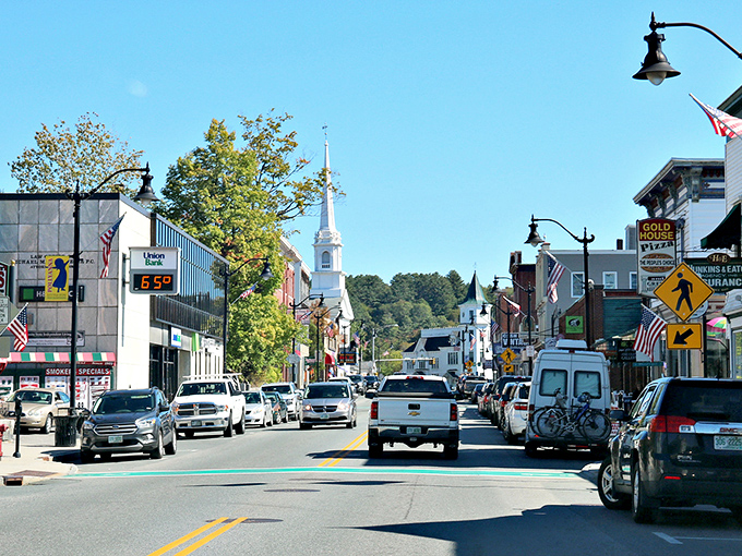 The iconic church steeple stands sentinel over Littleton's bustling Main Street, like a scene from a Norman Rockwell painting come to life.