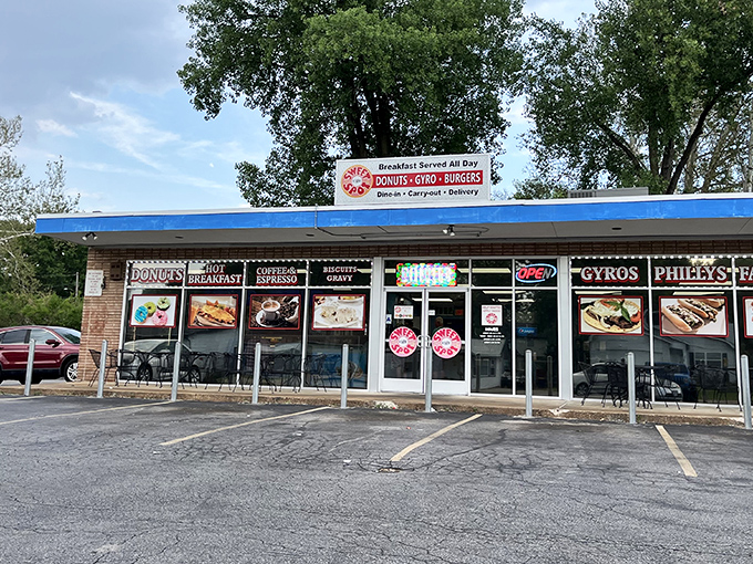 The unassuming blue-trimmed exterior of Sweet Spot Cafe proves once again that culinary treasures often hide in plain sight. Breakfast served all day? That's music to my ears.