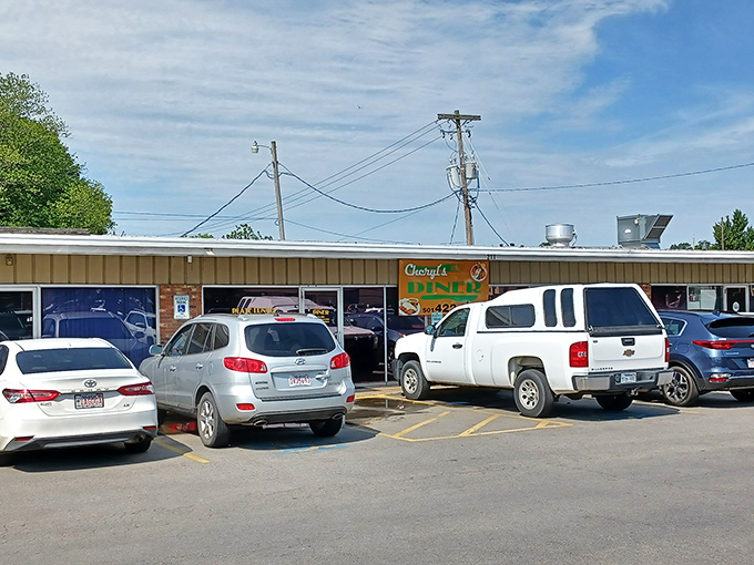 Local vehicles line up outside Cheryl's like faithful pilgrims to a temple of comfort food and conversation.