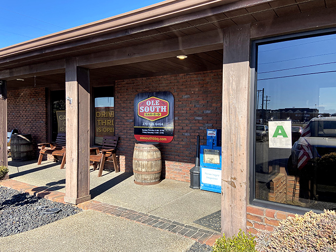 The unassuming brick exterior of Ole South BBQ promises what every great barbecue joint should: substance over style and meat over marketing.