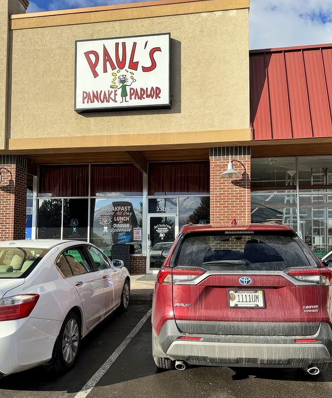 Montana mornings start here, where cars line up like eager contestants on a game show where everyone wins the grand prize: perfect pancakes.