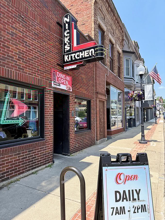 Downtown charm meets culinary history where Nick's classic storefront promises no-frills dining that's stood the test of time.