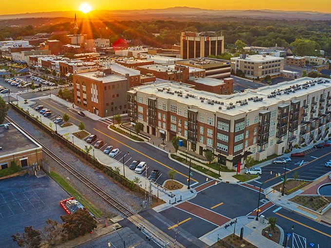 Downtown Hickory unfolds like a storybook small town, where historic brick buildings house modern treasures and church spires punctuate the skyline.