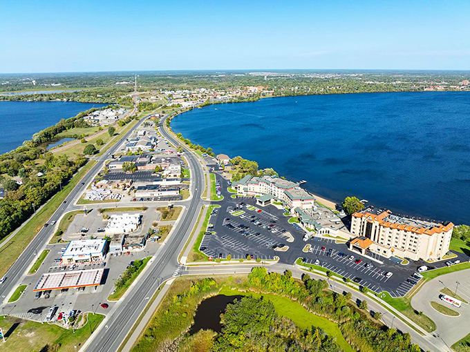 Bemidji from above reveals its perfect positioning on the shimmering lake, a postcard-worthy panorama that makes real estate agents' jobs suspiciously easy.
