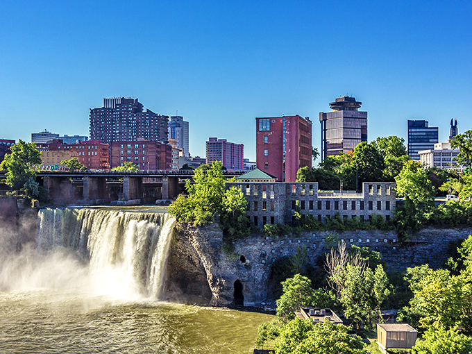 Another view of the spectacular High Falls, where Rochester's industrial heritage meets natural splendor in the heart of the city.