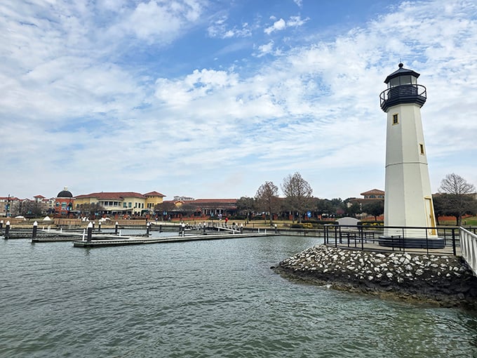 The white sentinel stands guard over Lake Ray Hubbard, proving Texas doesn't need an ocean to create maritime magic.