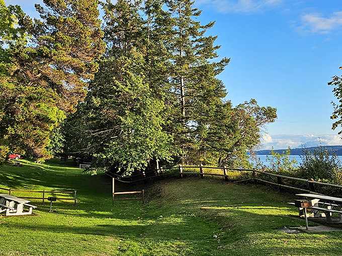 Where dramatic bluffs meet pristine shoreline &ndash; Mother Nature showing off her architectural skills along Camano Island's eastern edge.