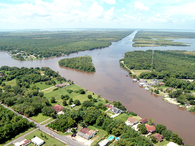 Where water meets wilderness: Jean Lafitte's aerial view reveals nature's perfect retirement canvas, where bayous branch like the family trees of longtime residents.