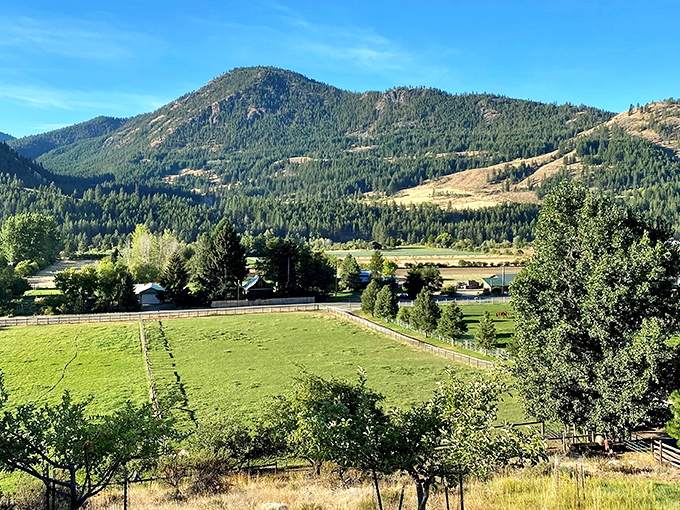 The Methow Valley unfolds like nature's quilt &ndash; patches of farmland, forest, and rolling hills stitched together under that impossibly blue Washington sky.