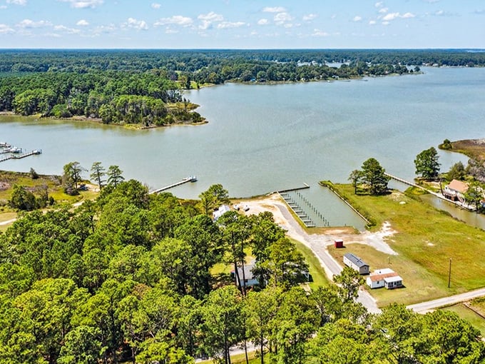 Waterfront living doesn't get more authentic than this aerial view of Mathews, where boats and docks are as common as driveways and garages elsewhere.