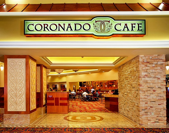 The glowing Coronado Cafe sign beckons like a lighthouse for hungry souls adrift in a sea of slot machines and overpriced Strip restaurants.