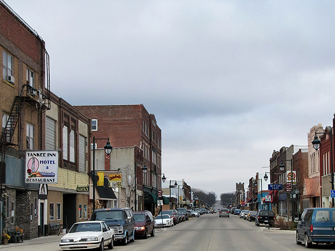 The historic Yankee Inn Hotel stands as a brick-and-mortar testament to Oelwein's railroad glory days.