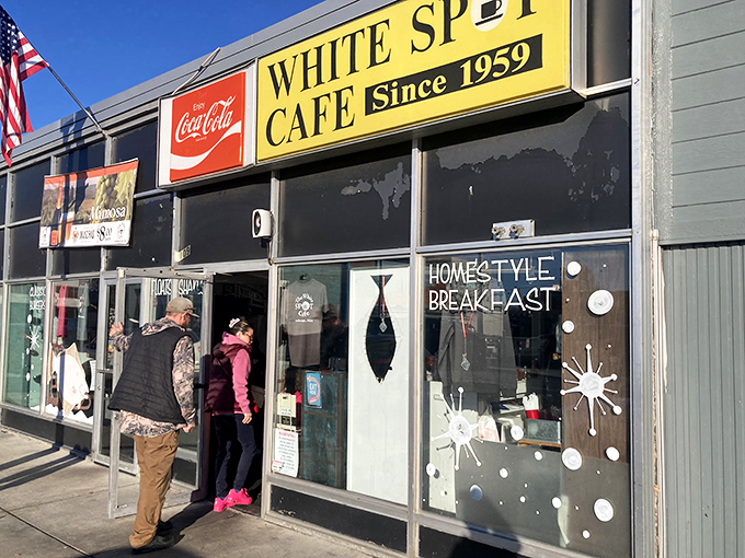 Hungry patrons brave the Alaskan elements for a taste of "homestyle breakfast" &ndash; proof that some things are worth a little weather-related adversity.
