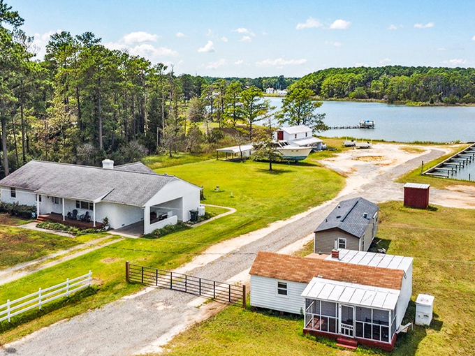 Waterfront living doesn't get more authentic than this aerial view of Mathews, where boats and docks are as common as driveways and garages elsewhere.