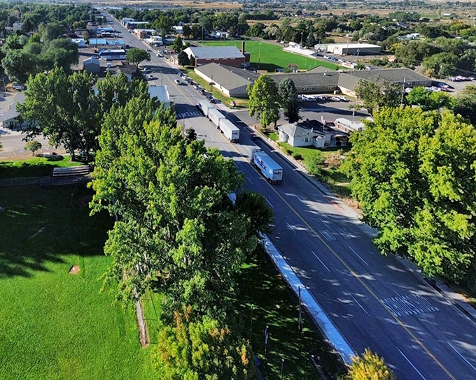 Tree-lined streets frame Hagerman's peaceful downtown, where "Hagerman time" means life moves at nature's unhurried rhythm.