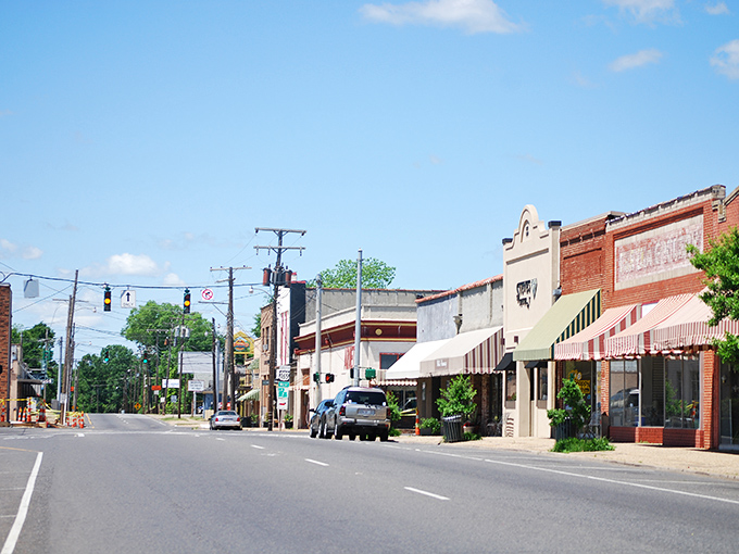 Downtown Bastrop's historic streetscape welcomes visitors with classic lampposts and colorful banners &ndash; Main Street America alive and well in northeastern Louisiana.