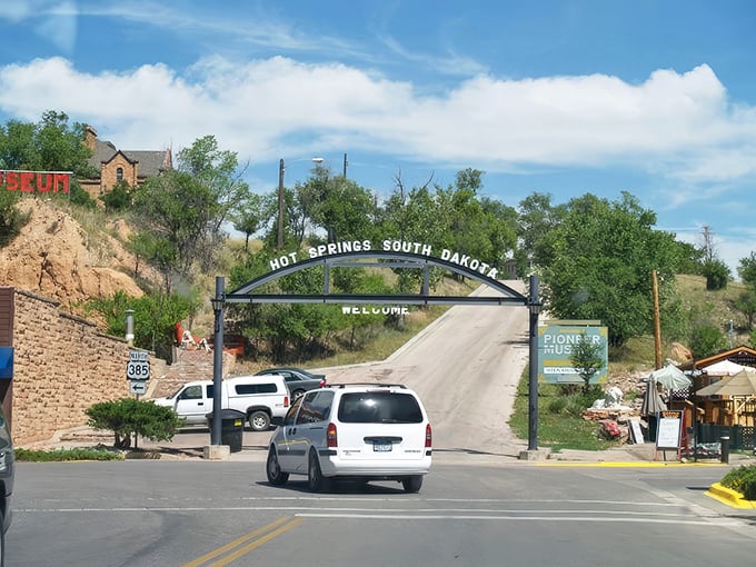 The iconic entrance arch to Hot Springs welcomes visitors to this charming Black Hills town where timeless adventures await.